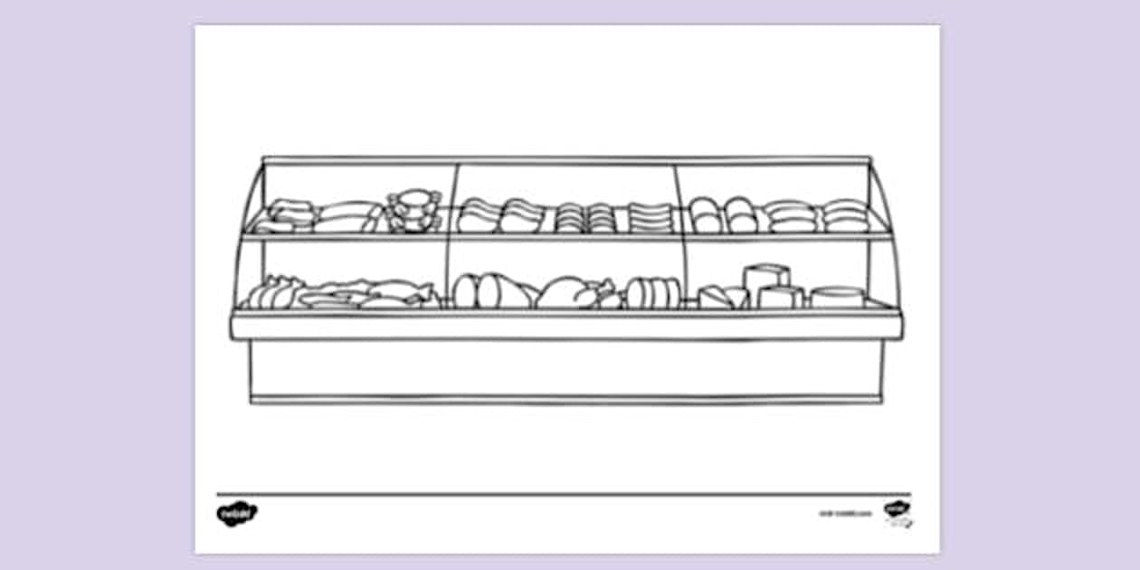 Supermarket Fish Meat Deli Counter Colouring | Colouring Sheet