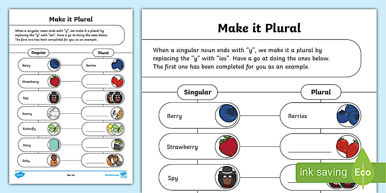 Make it Plural Worksheet Ι F-2 Grammar Activities - Twinkl