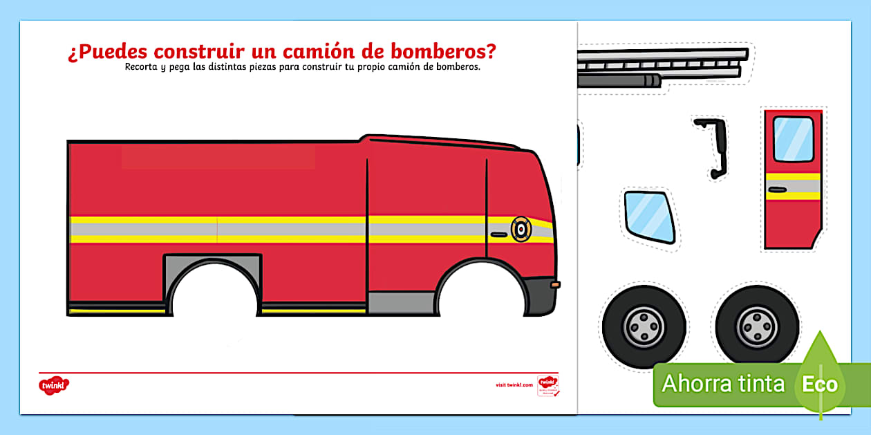 Camión de bomberos para recortar y armar | Recursos Twinkl