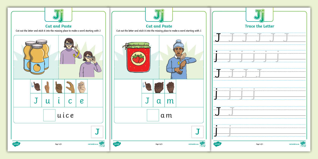 Letter J Handwriting Worksheet with SASL (Teacher-Made)