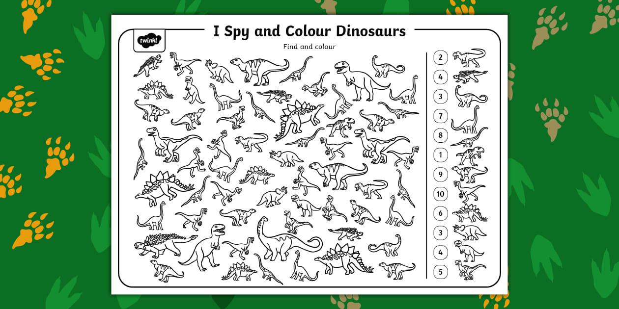I Spy and Colour Dinosaurs Colouring Page (teacher made)