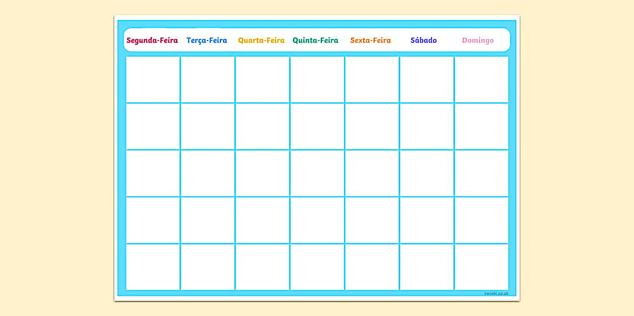 Calendário Semanal em Branco (Teacher-Made) - Twinkl