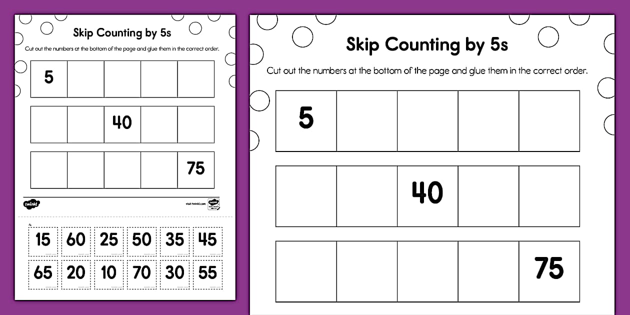 First Grade Skip Counting by 5s Cut and Paste Worksheet