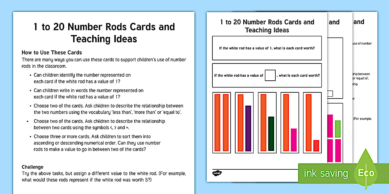 1 to 20 Number Rods Cards and Teaching Ideas - Twinkl