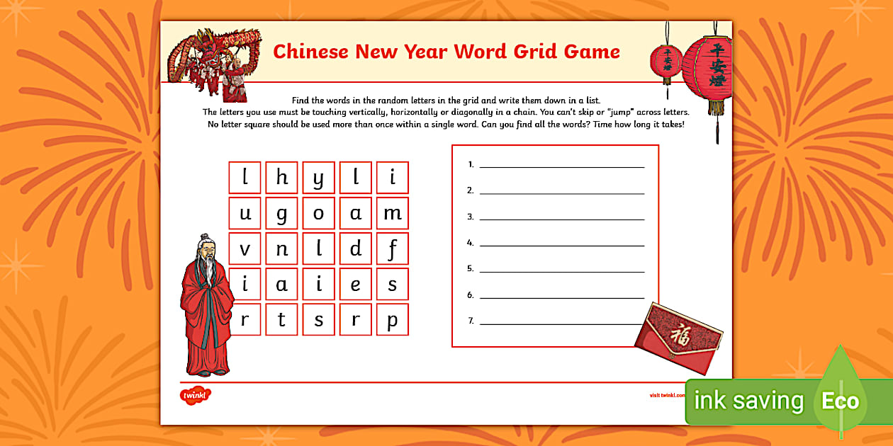 Chinese New Year Word Grid Game (professor feito) - Twinkl