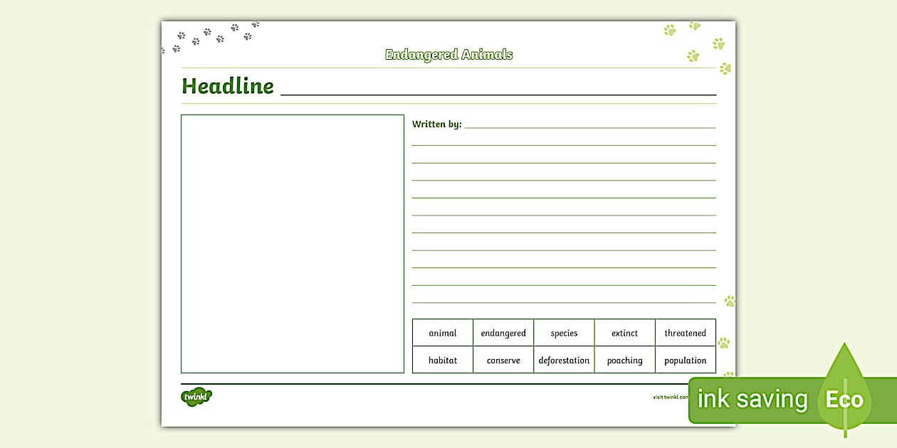 Endangered Animals Newspaper Writing Template