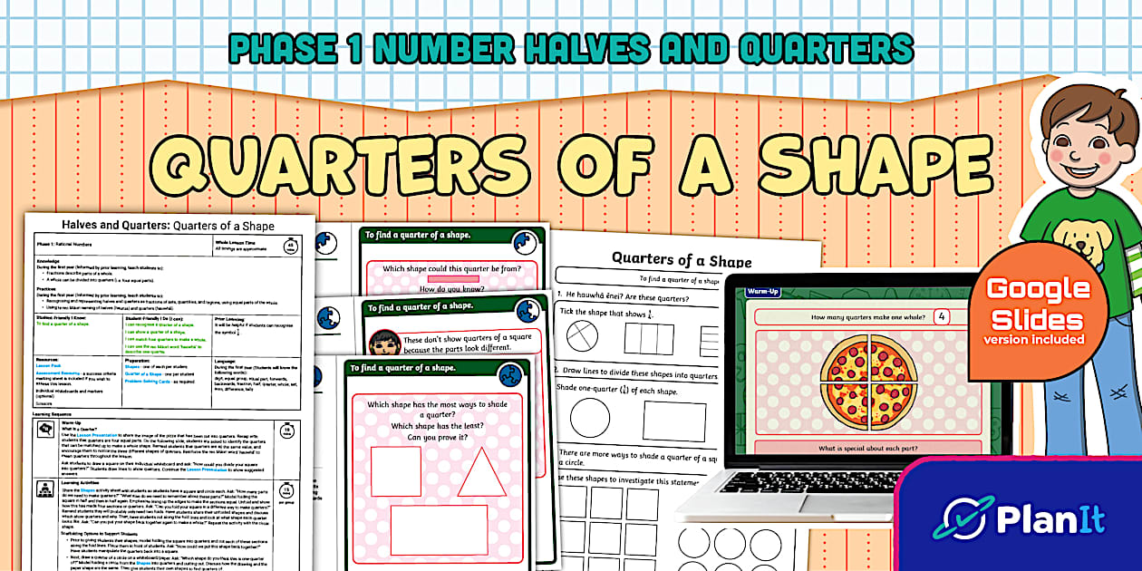 Rational Numbers: Halves and Quarters (Quarters of a Shape) Lesson 6