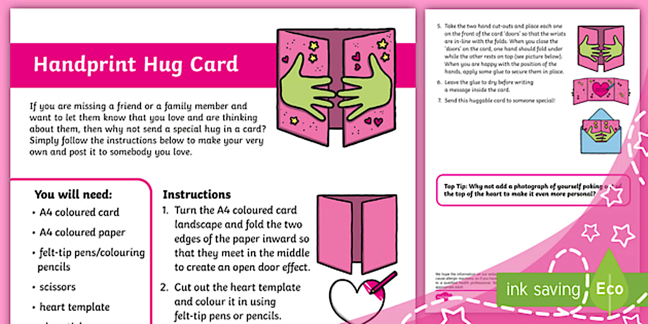 Handprint Hug Card Craft Instructions (teacher made)