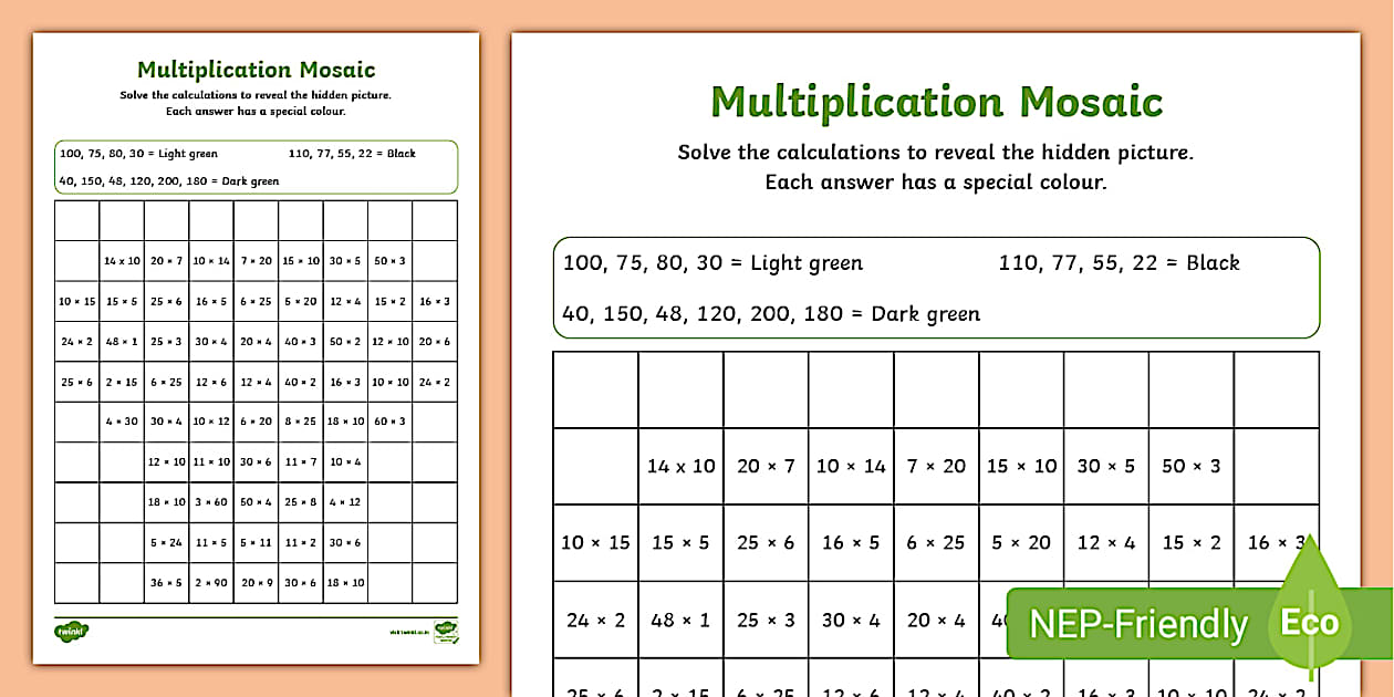 Multiplication Mosaic Worksheet