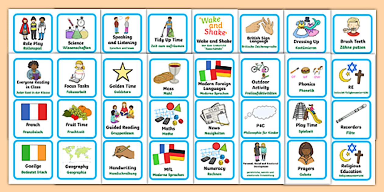 Editable Visual Timetable for KS1 German Translation