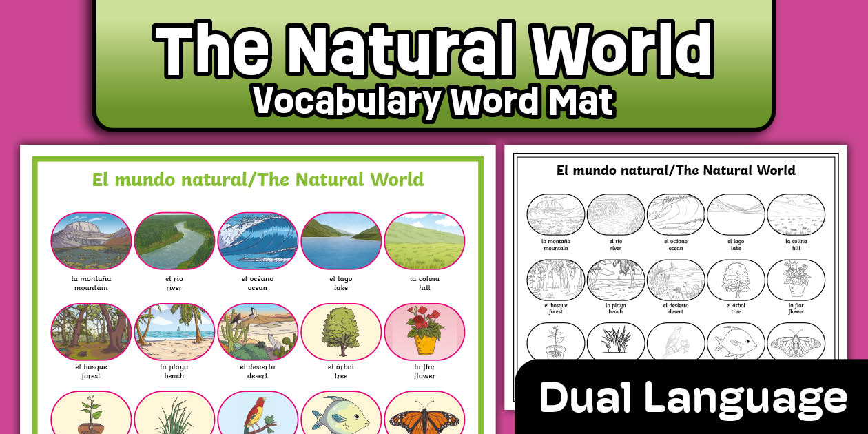 The Natural World Vocabulary Word Mat in Spanish/English