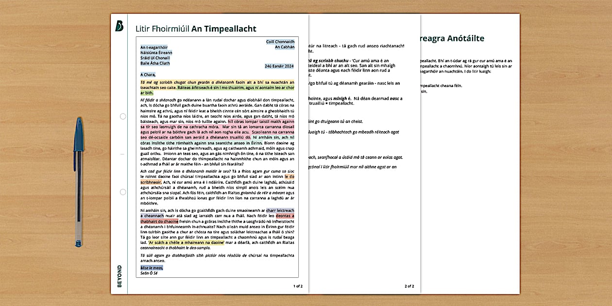Litir Fhoirmiúil - An Timpeallacht (Freagra Anótáilte)