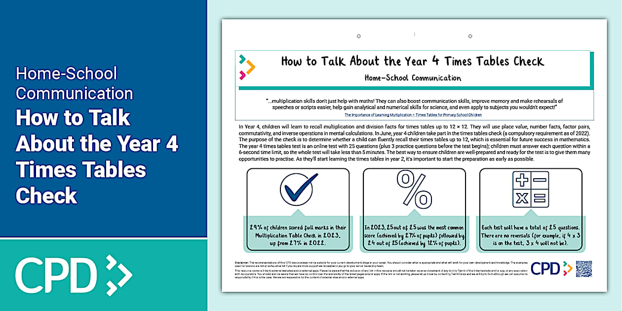 How to Talk About the Year 4 Times Tables Check: Home-School Communication