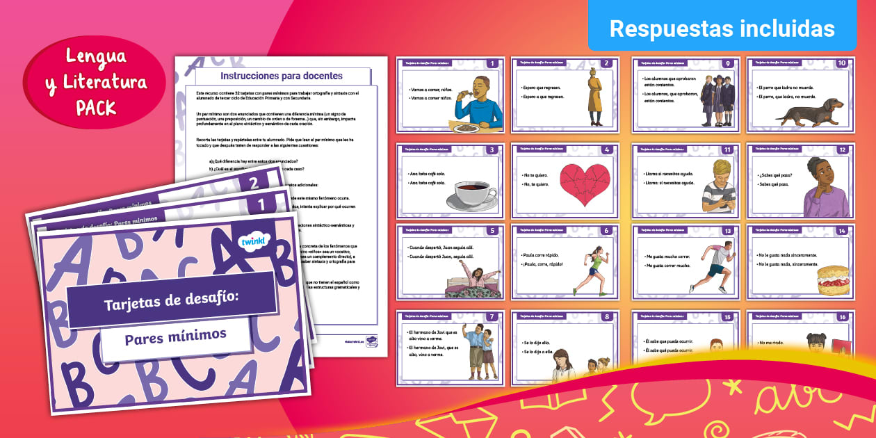 Tarjetas de desafío: Pares mínimos (teacher made) - Twinkl