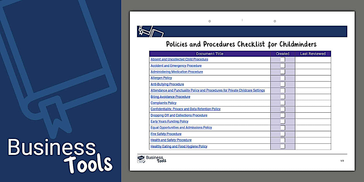 Policies and Procedures Checklist for Childminders - Twinkl