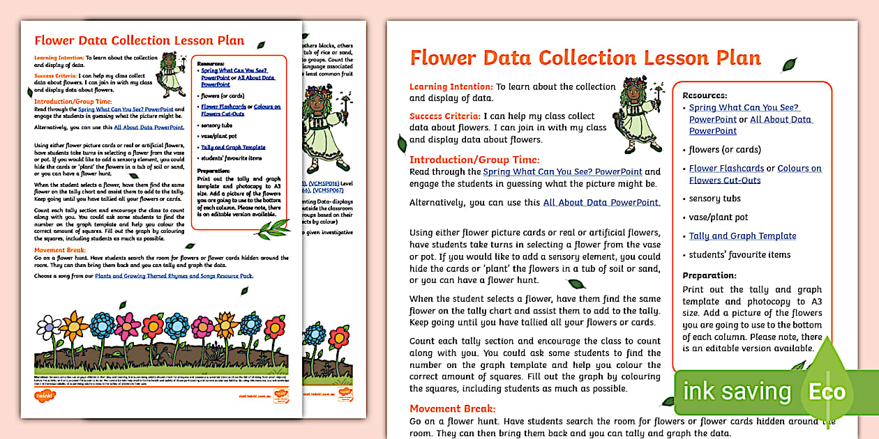 Flowers Data Collection Lesson Plan (Pre-Foundation)