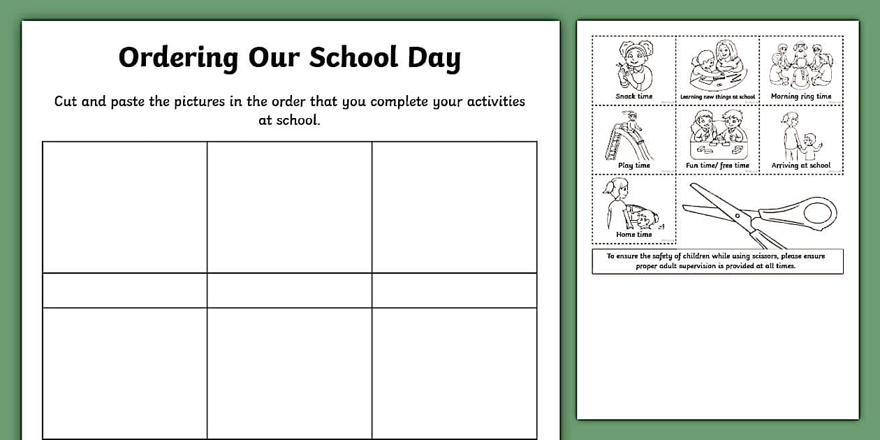 Grade R Maths -Time - Worksheet: My Day At School - Twinkl
