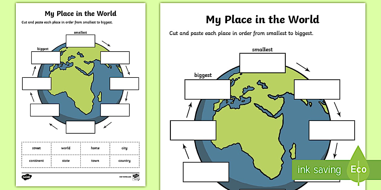 Editable My Place In The World Worksheet (teacher made)