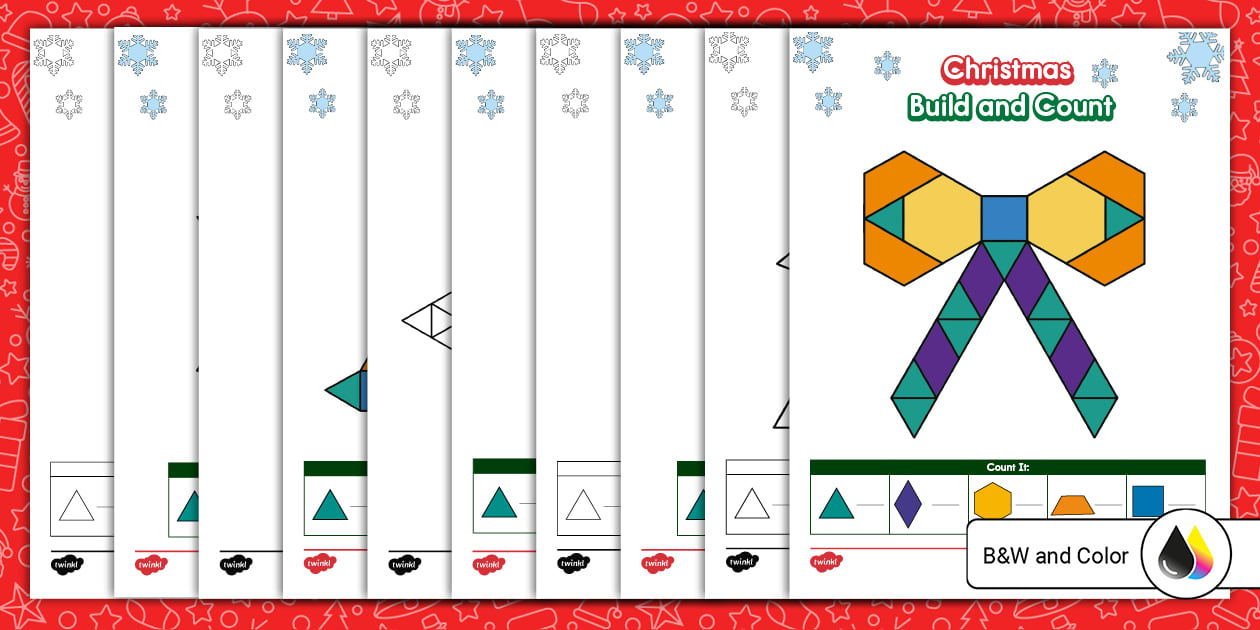 Christmas Build and Count Pattern Blocks Activity Mats
