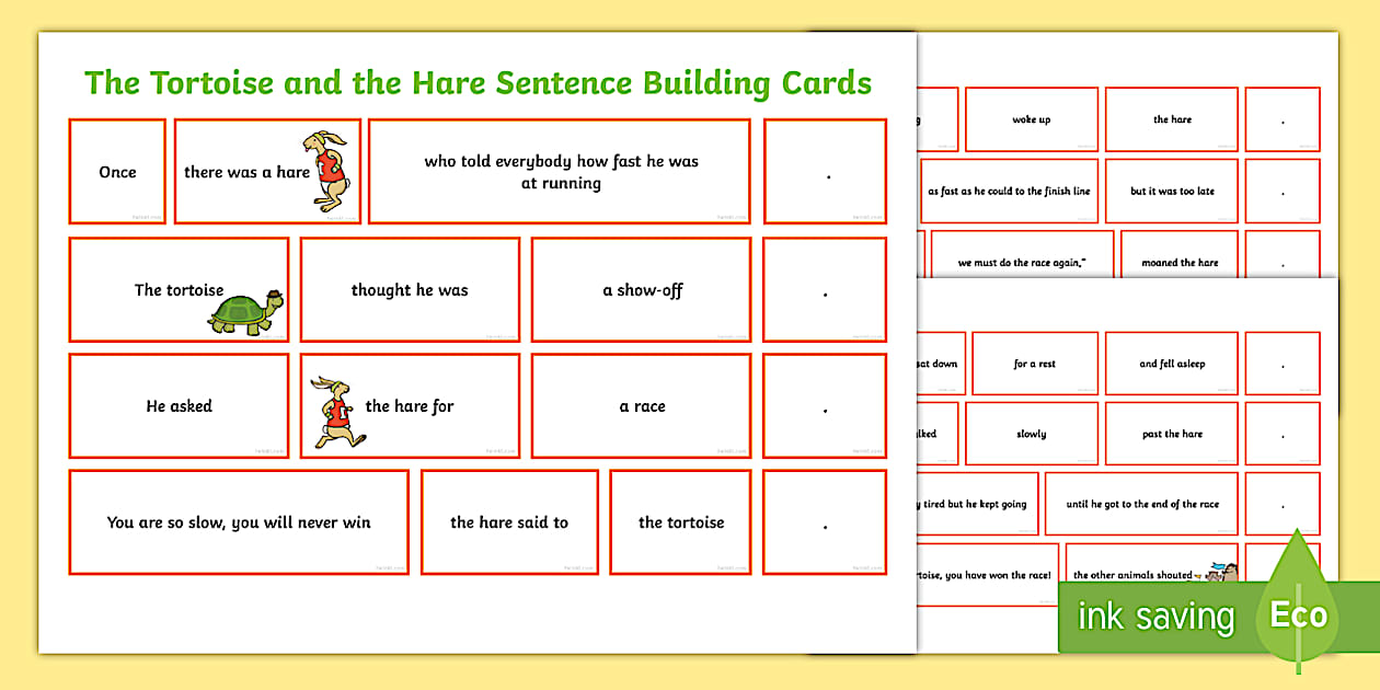 Cursive The Tortoise and the Hare Sentence Building Cards
