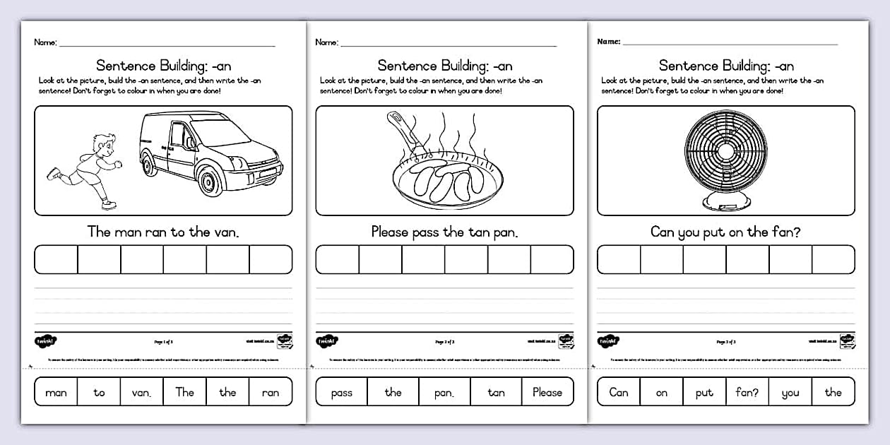 Phonics Sentence Building: -an (teacher made) - Twinkl