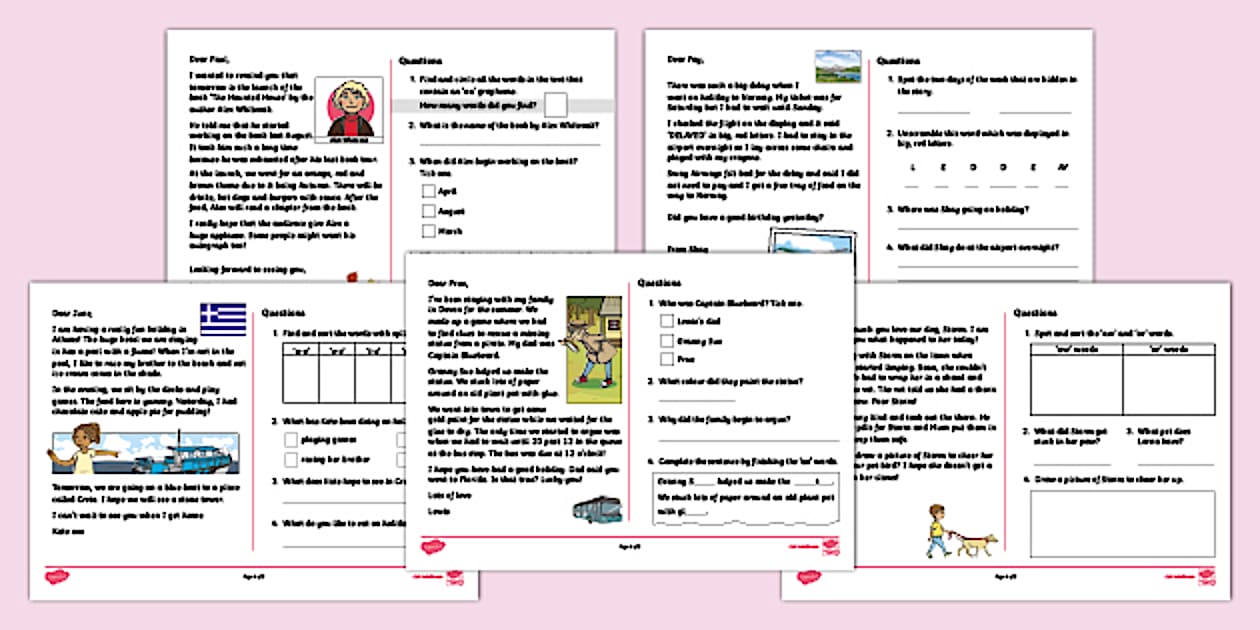 Phase 5 Phoneme Spotter Phonics Comprehension Worksheets