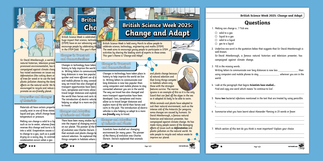UKS2 British Science Week 2025: Change and Adapt Differentiated Reading