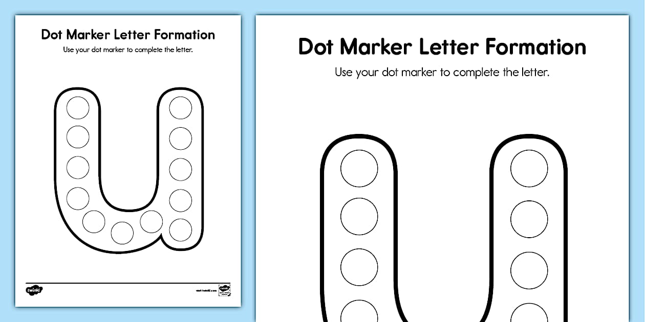 Lowercase Letter u: Dot Marker Letter Formation Worksheet