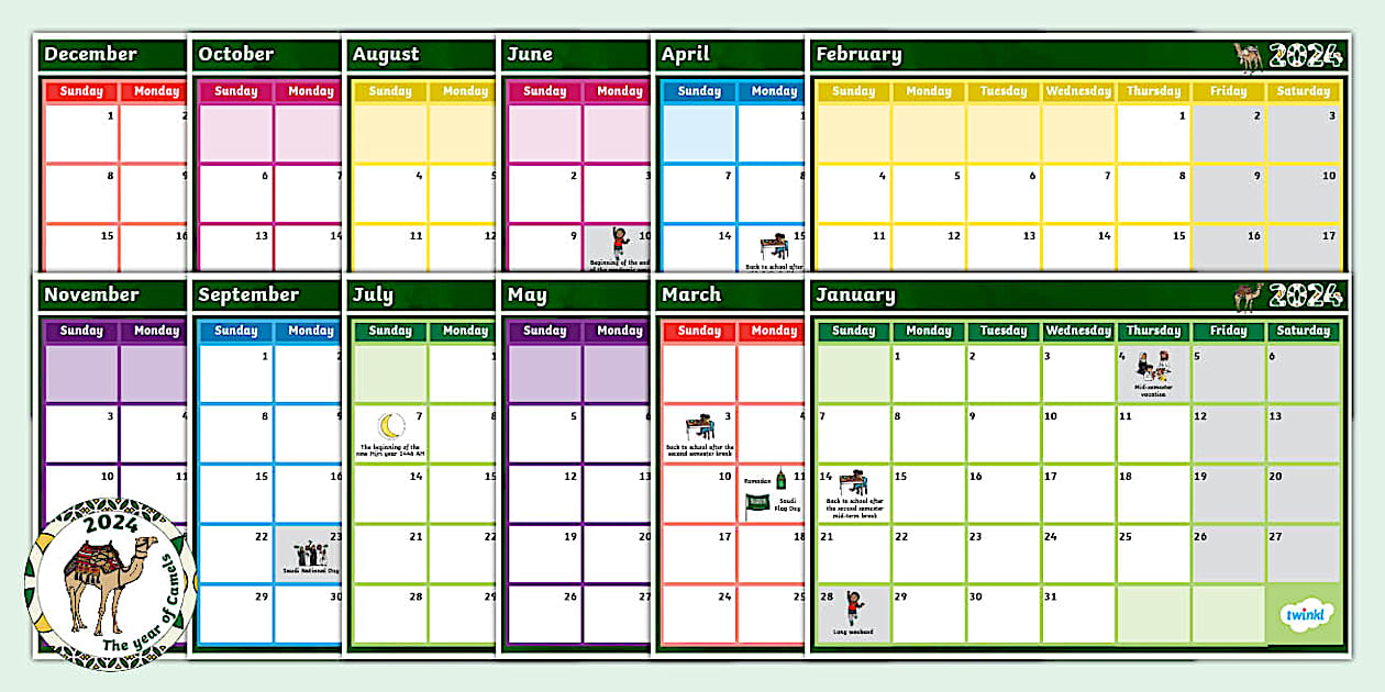 2024 Saudi Academic Calendar (teacher made) - Twinkl