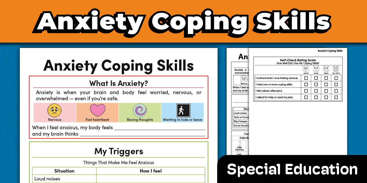 Anxiety Coping Skills Worksheet for Special Education