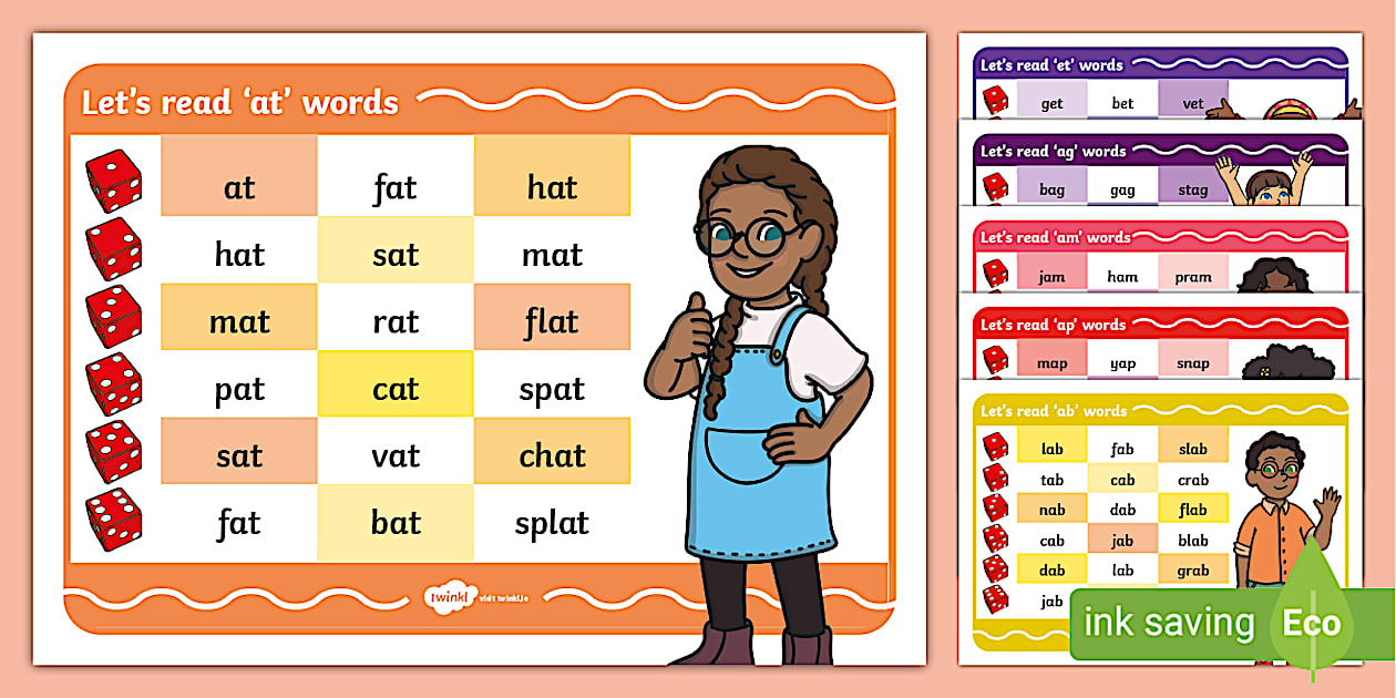 Roll and Read Word Families Activity Mat Resource Pack