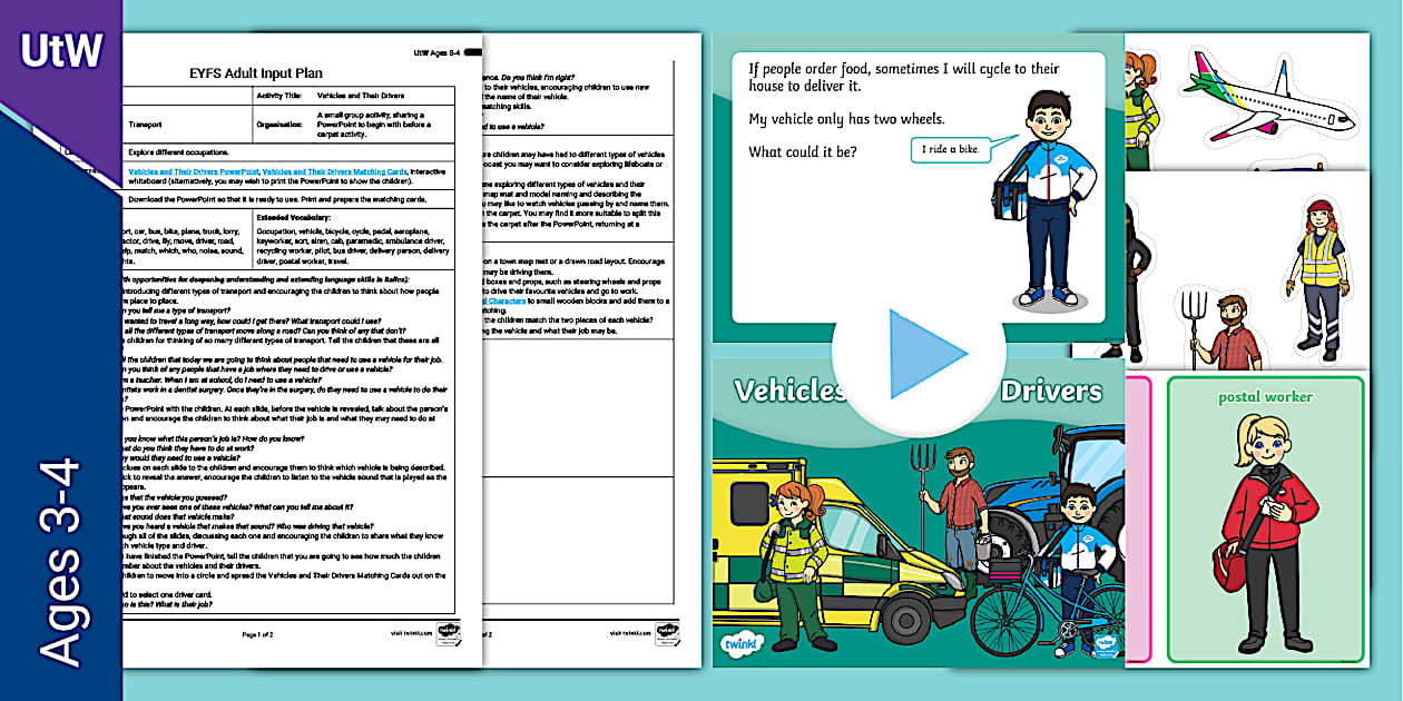 EYFS Vehicles and Their Drivers Adult Input Plan | Twinkl