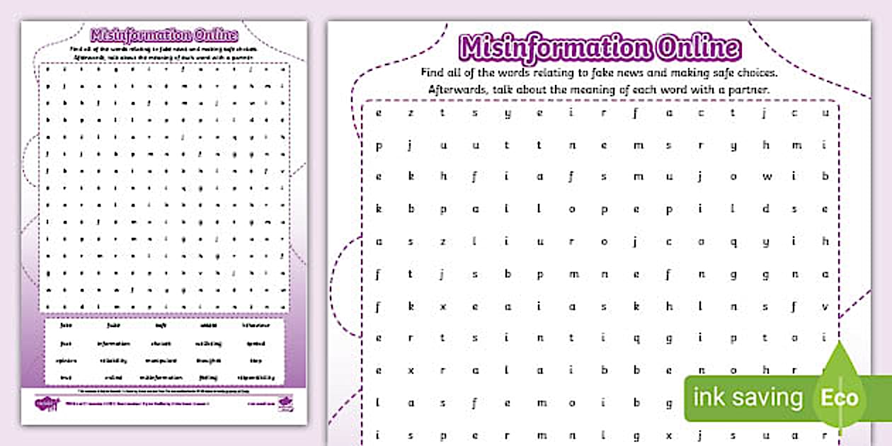 Misinformation Online UKS2 Word Search - PSHE resources