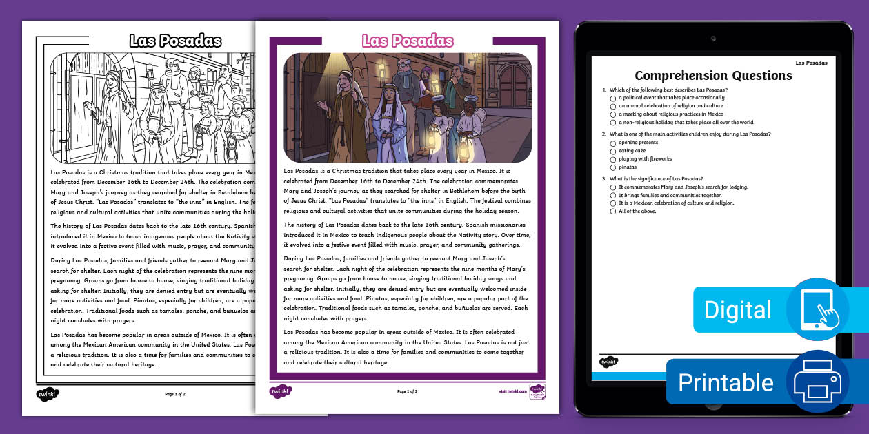 6th Gr Las Posadas Reading Passage Comprehension Activity