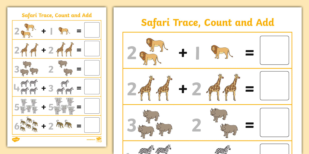Safari Trace, Count and Add Activity - Twinkl - KS1 - Twinkl
