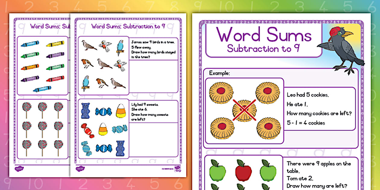 Grade R Word Problems Subtraction to 9 (teacher made)