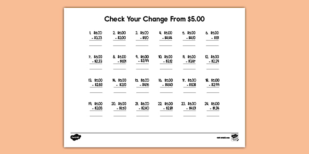 Calculating Change Worksheet | Financial Math | Twinkl USA