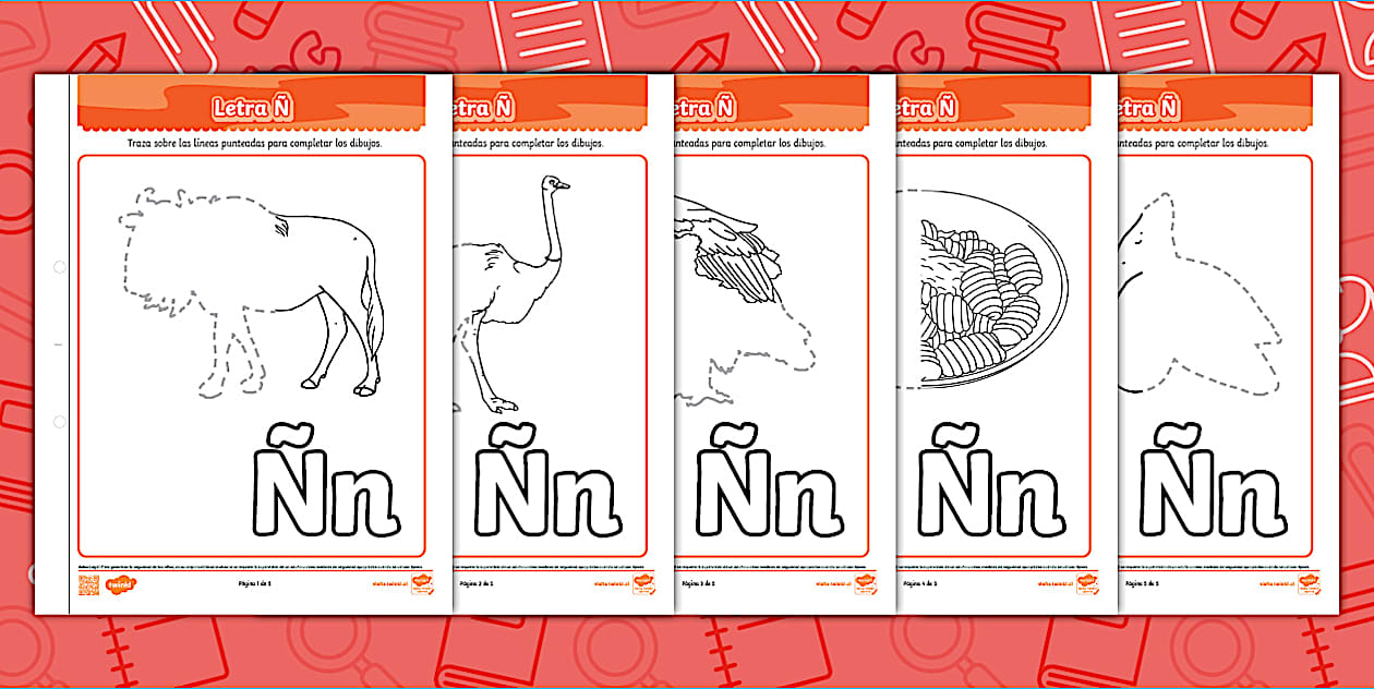 * NEW * Guía de Trabajo: Trazos sobre Dibujos - Letra Ñ