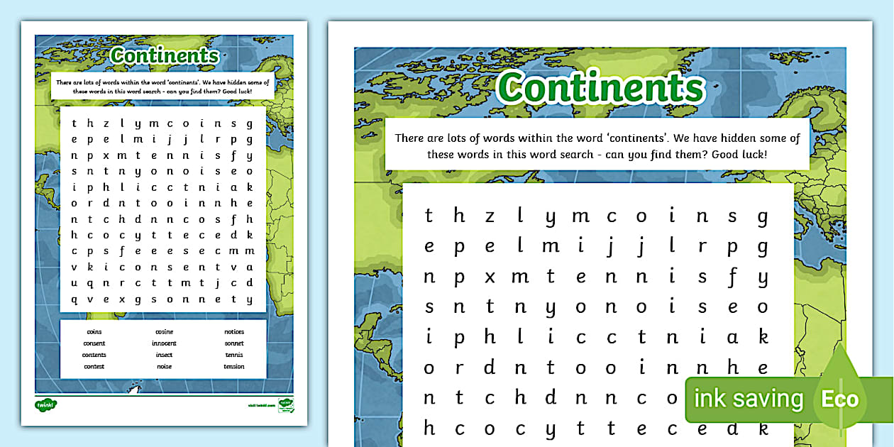 Continents Word Unscramble Word Search,anagrams,continents