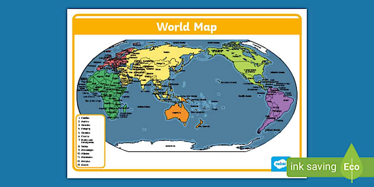 Australian Centred World Map - Year 2 Geography - Twinkl