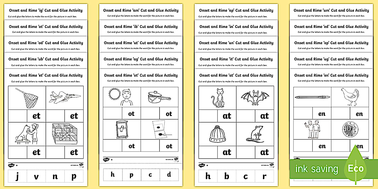 QLD Onset and Rime Cut and Glue Activity Pack - Twinkl