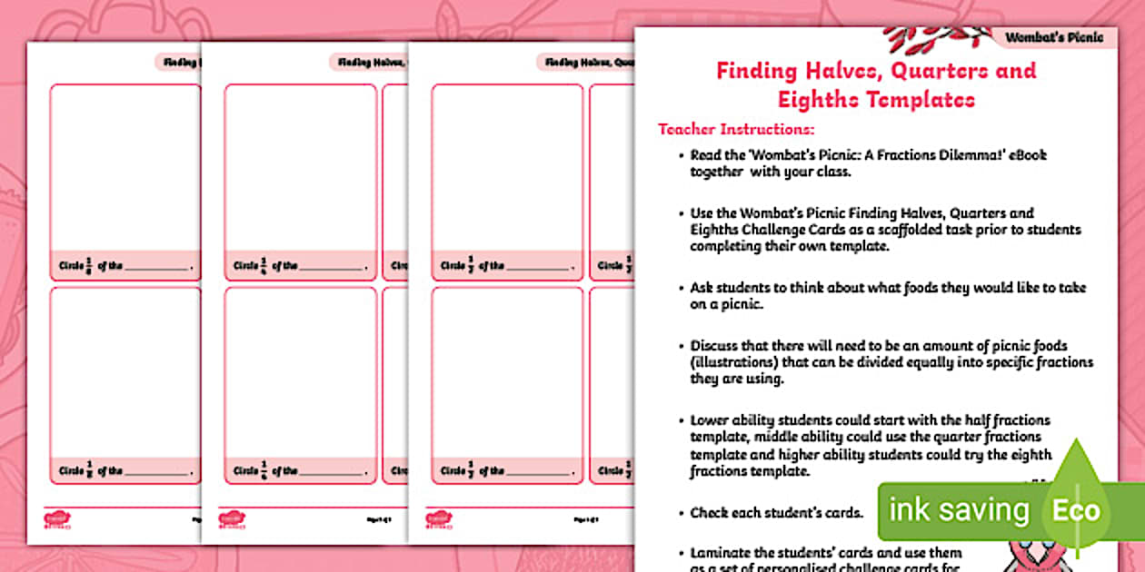 Wombat's Picnic Fractions Challenge Cards Template - Twinkl