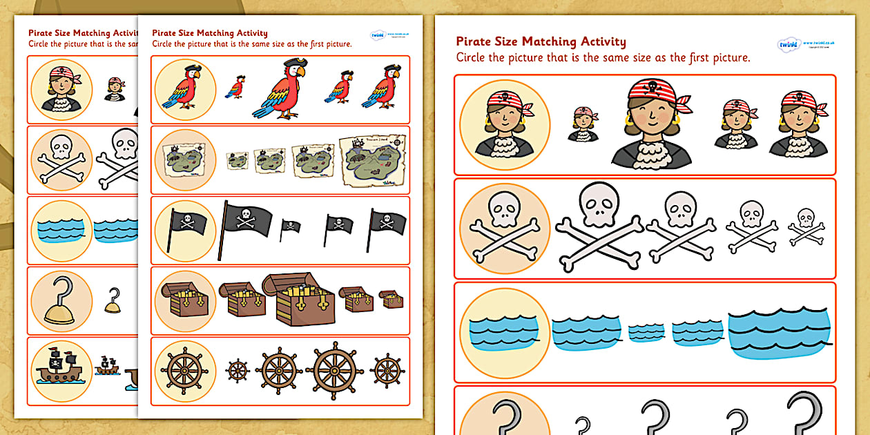 Editable Pirates Size Matching Worksheets (teacher made)