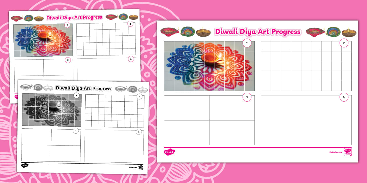 Diwali Diya Art Progress Template - Twinkl