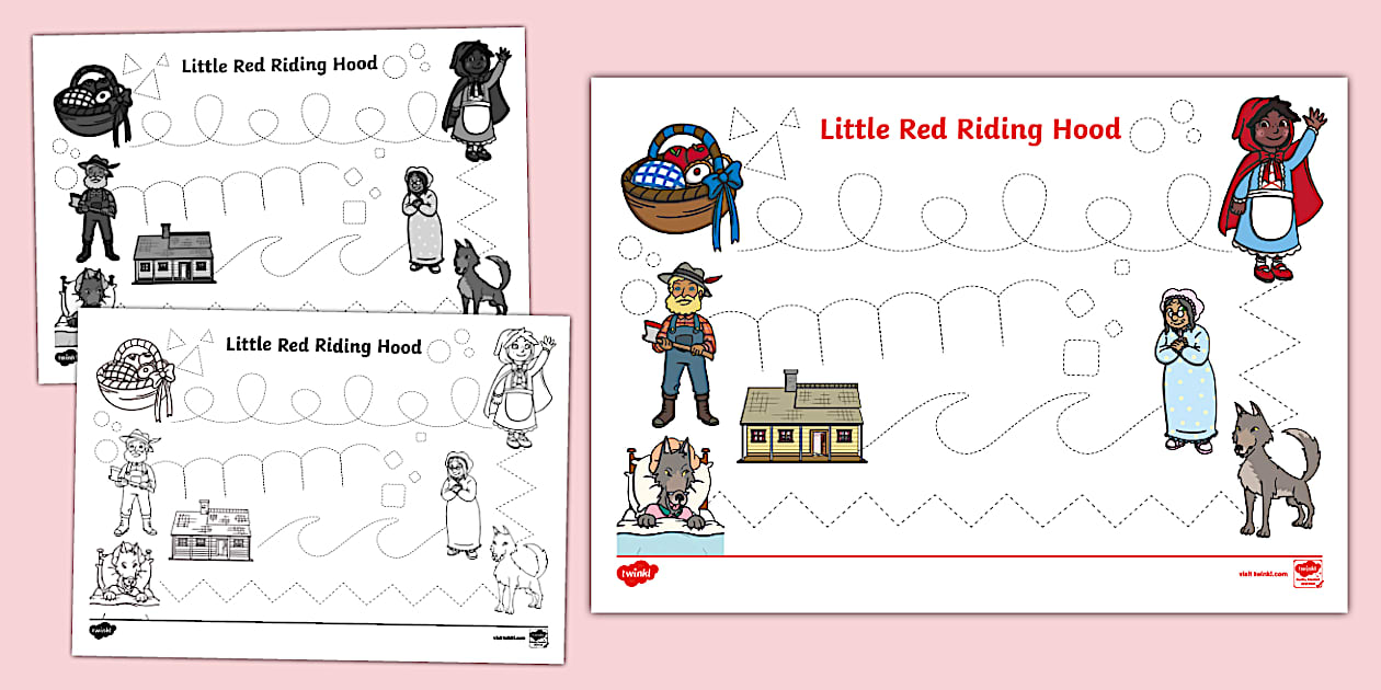 Little Red Riding Hood Scene Pencil Control Worksheet