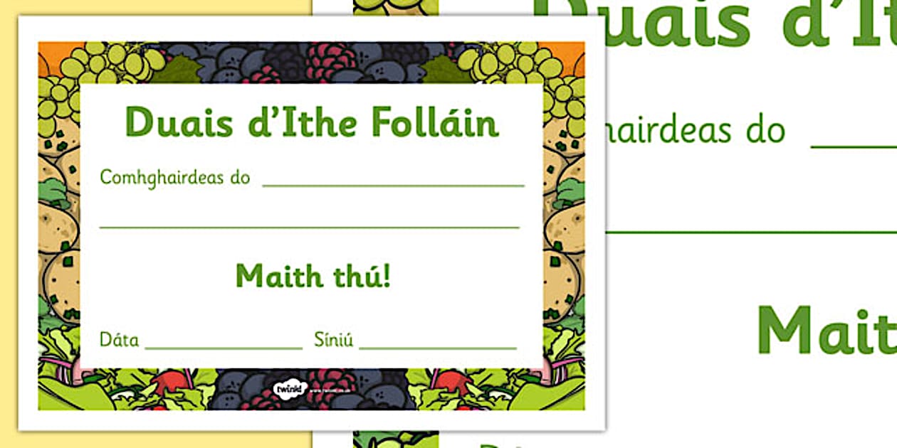 Healthy Eating Award Certificates Gaeilge