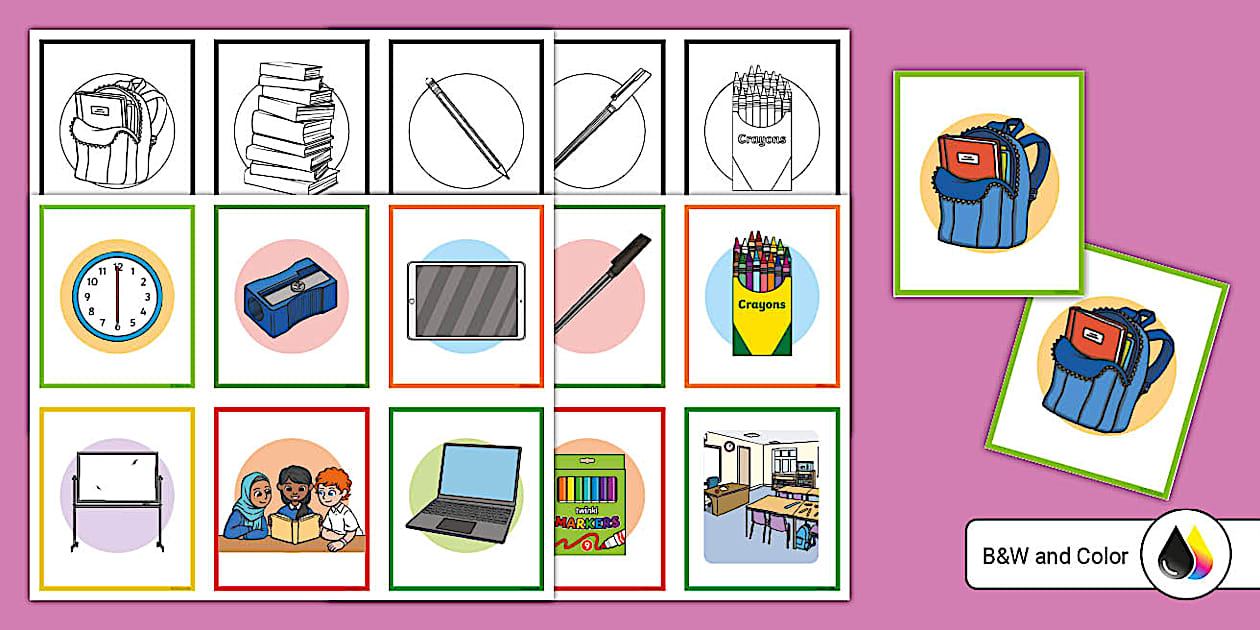 Back-To-School Matching Pictures Card Game for ELL - Twinkl