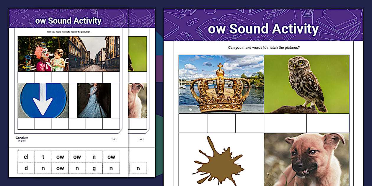 Reinforcing Sounds: 'ow' Cut and Stick Activity - Twinkl