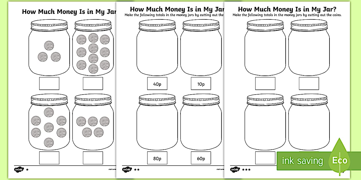 Editable How Much Money Is in My Jar? Counting in 10s Worksheets