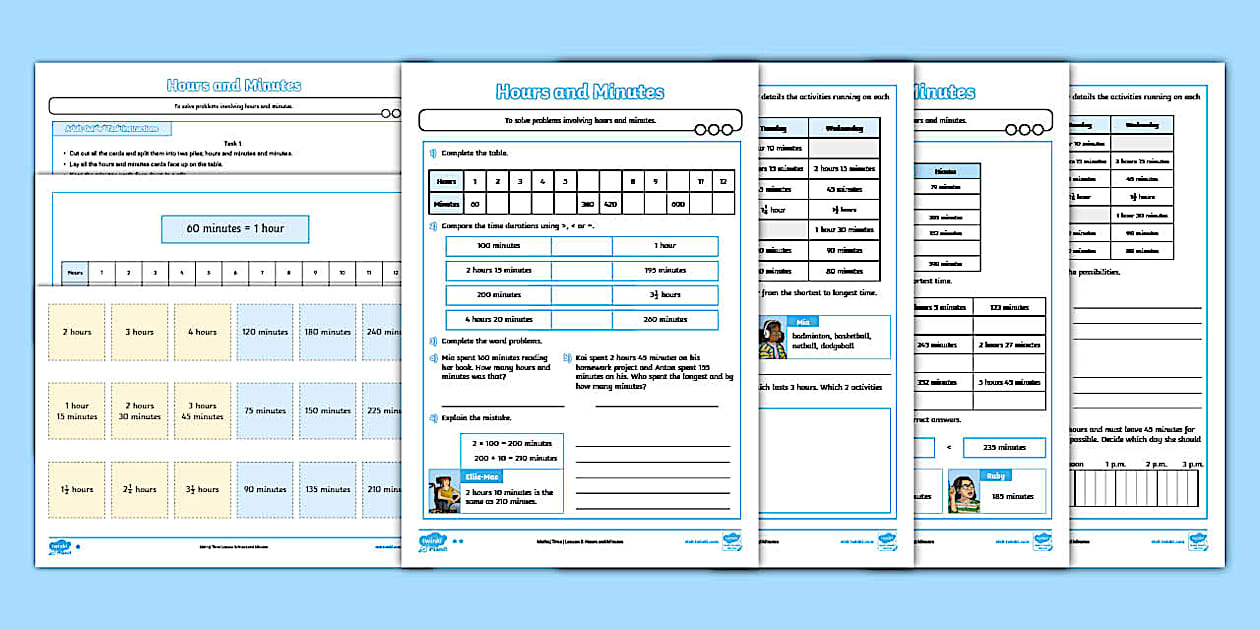 👉 Hours and Minutes Differentiated Maths Activity Sheets